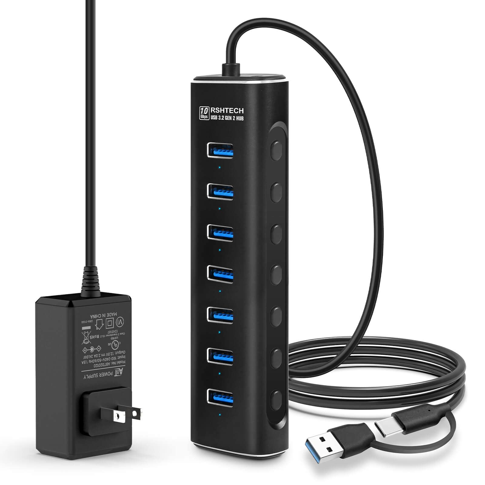 Mua RSHTECH USB HUB 3.2 Gen2 10Gbps 7 Port with 2 in 1 Cable Aluminum ...