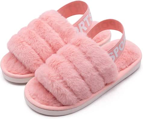 Amazon.com: Kids Fluffy Fuzzy Slippers Open Toe House Home Slippers for ...