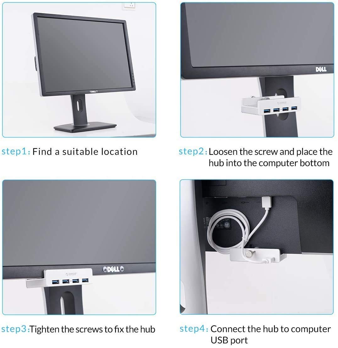 ORICO USB 3.0 Hub Clamp Adapter, Aluminum 4-Port USB Splitter With ...