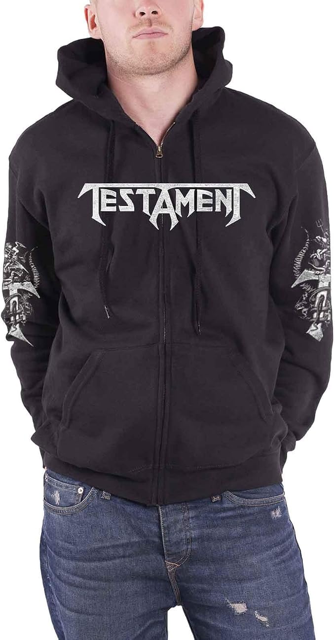 Testament Hoodie Pitchfork Horns Band Logo Official Mens Black Pullover ...