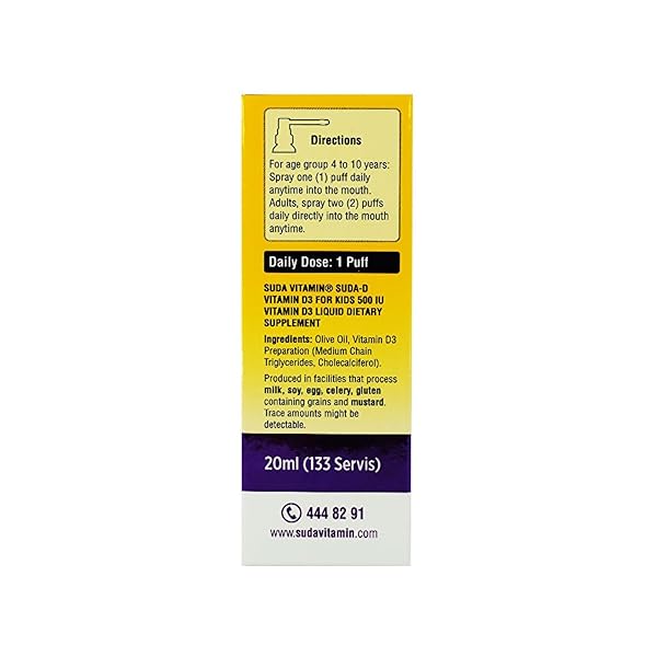 SUDA-D KIDS VITAMIN D3 DAILY ORAL SPRAY, 500 IU (12.5 MCG) PER PUFF ...
