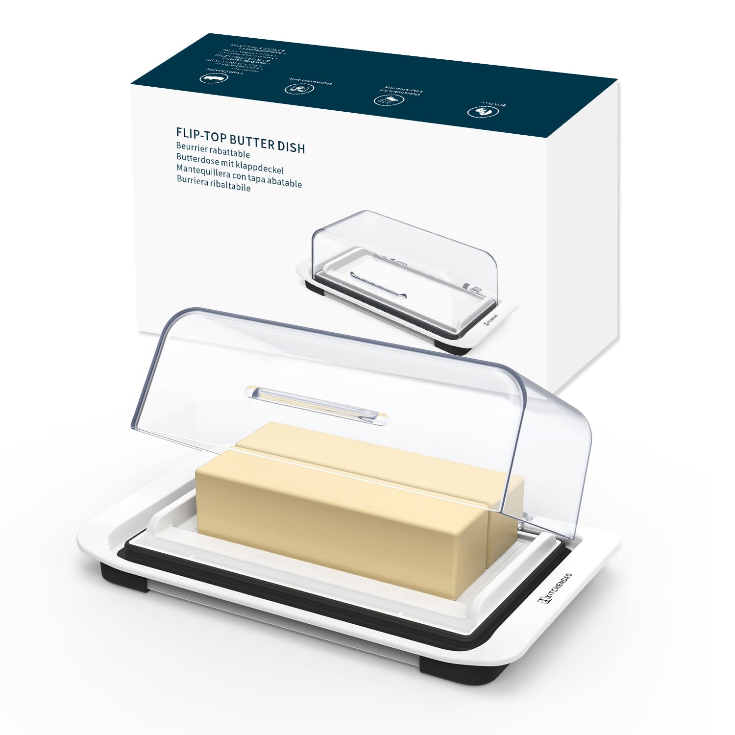 KITCHENDAO Airtight Flip-Top Butter Dish with Lid for Countertop and ...