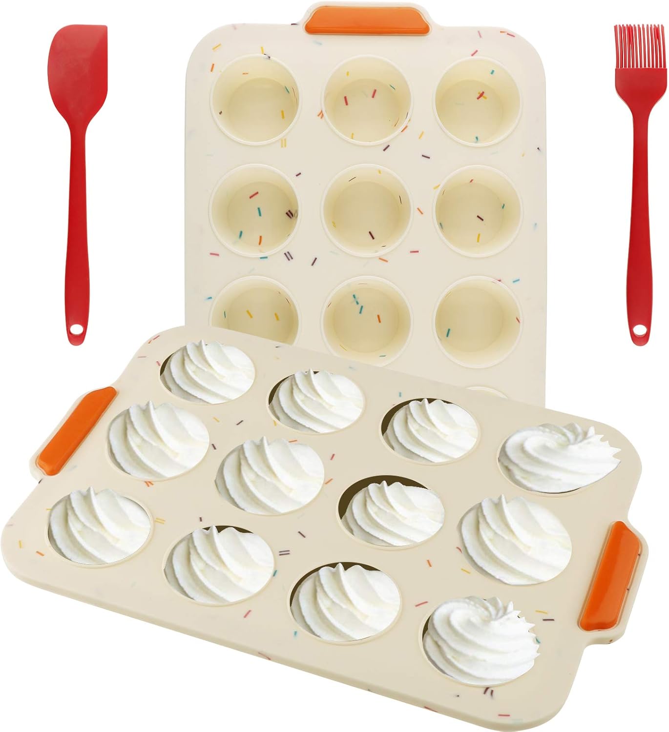 Silicone Muffin Trays 2 Pack Cupcake Baking Pan for 12 Cups Non Stick ...