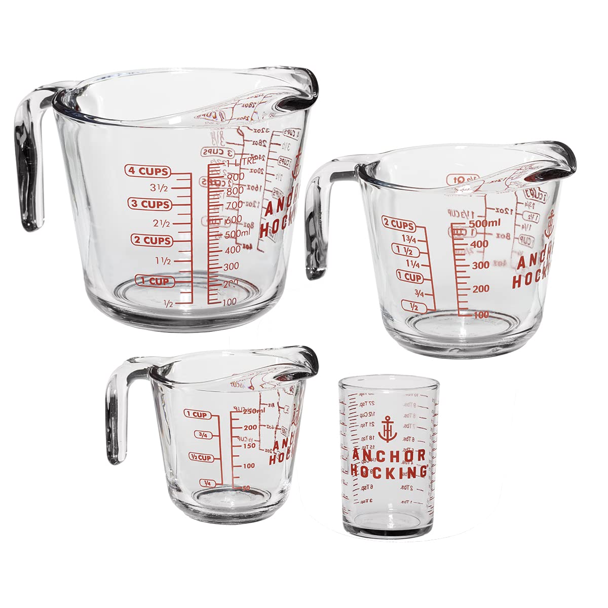 Anchor Hocking Glass Measuring Cups 4 Piece Set 5 Ounce 1 Cup 2 Cup