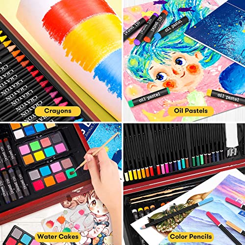 iBayam Art Supplies, 150-Pack Deluxe Wooden Art Set Crafts Drawing Painting Kit with 1 Coloring ...