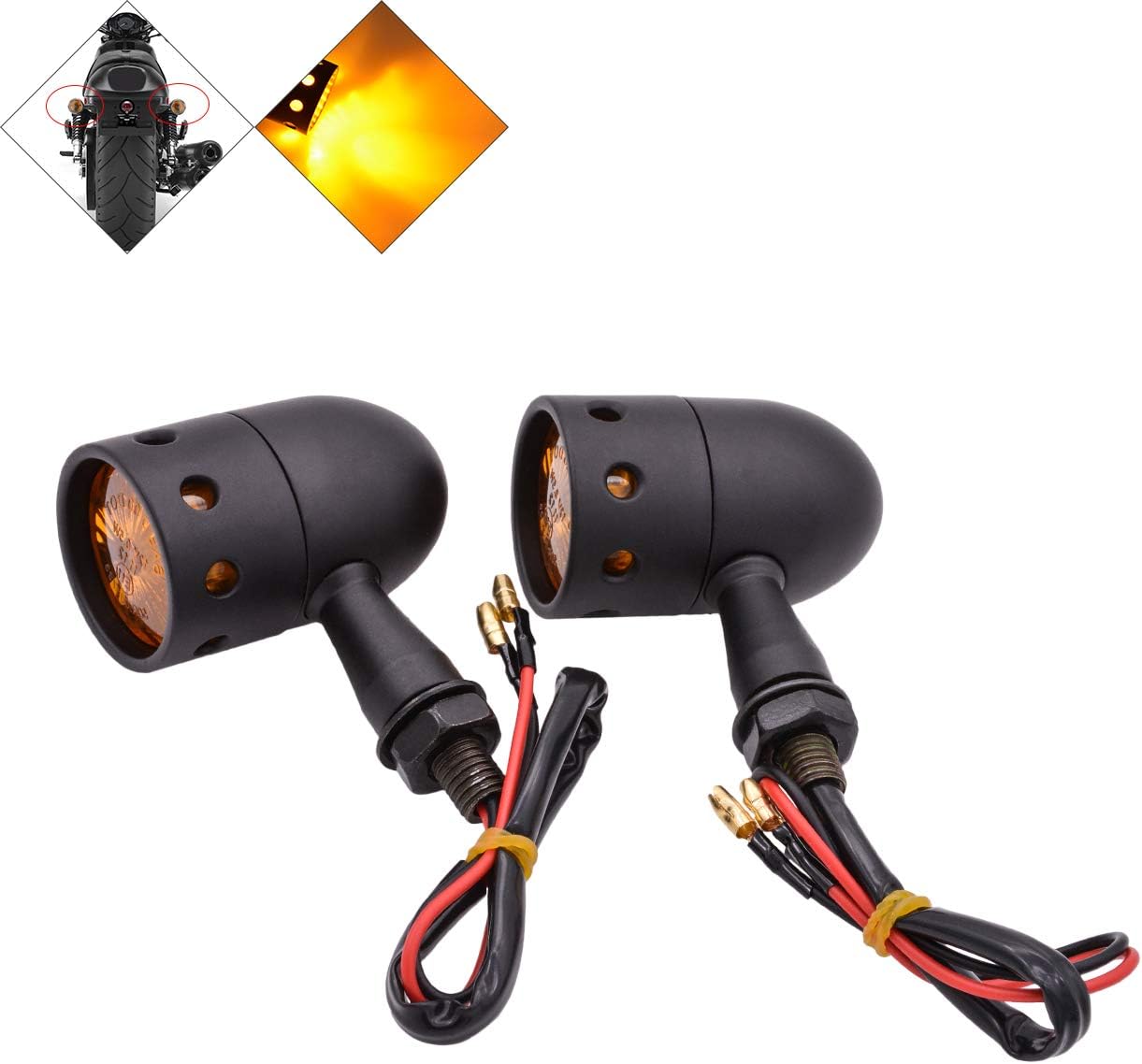 NATGIC 2PCS Motorcycle Turn Signal Light Amber/Yellow Black CNC ...