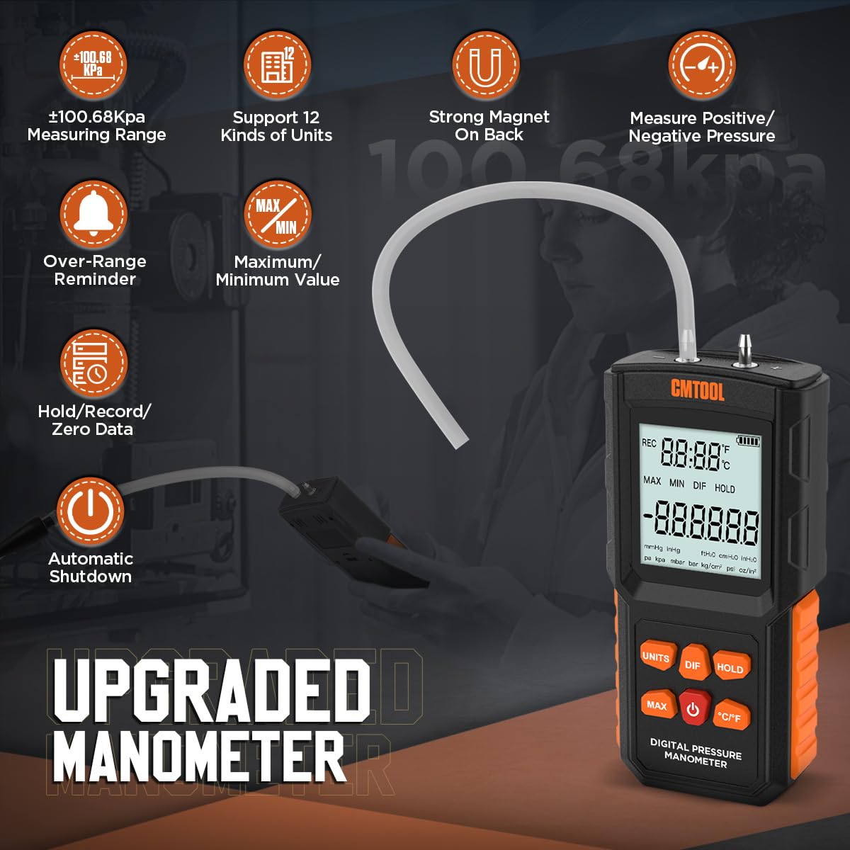 Mua CMTOOL Digital Manometer Gas Pressure Tester HVAC Gauge Kit 100.68 ...