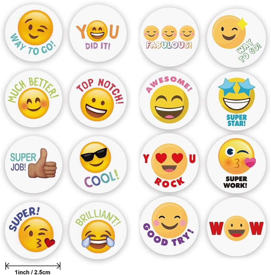 VCOSTORE Reward Stickers 1000 Pcs 16 Designs Emoticon Emoji Happy Face ...