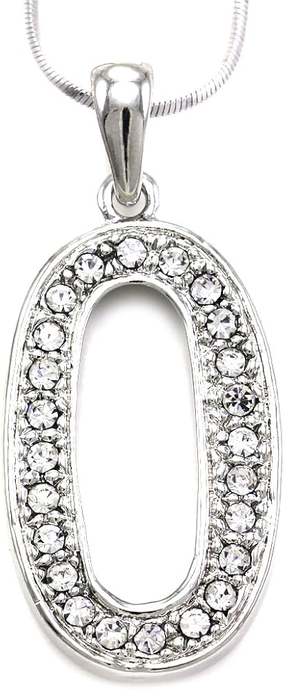 Number Charm 0 Zero Pendant Necklace Clear Rhinestones Ladies Mens ...