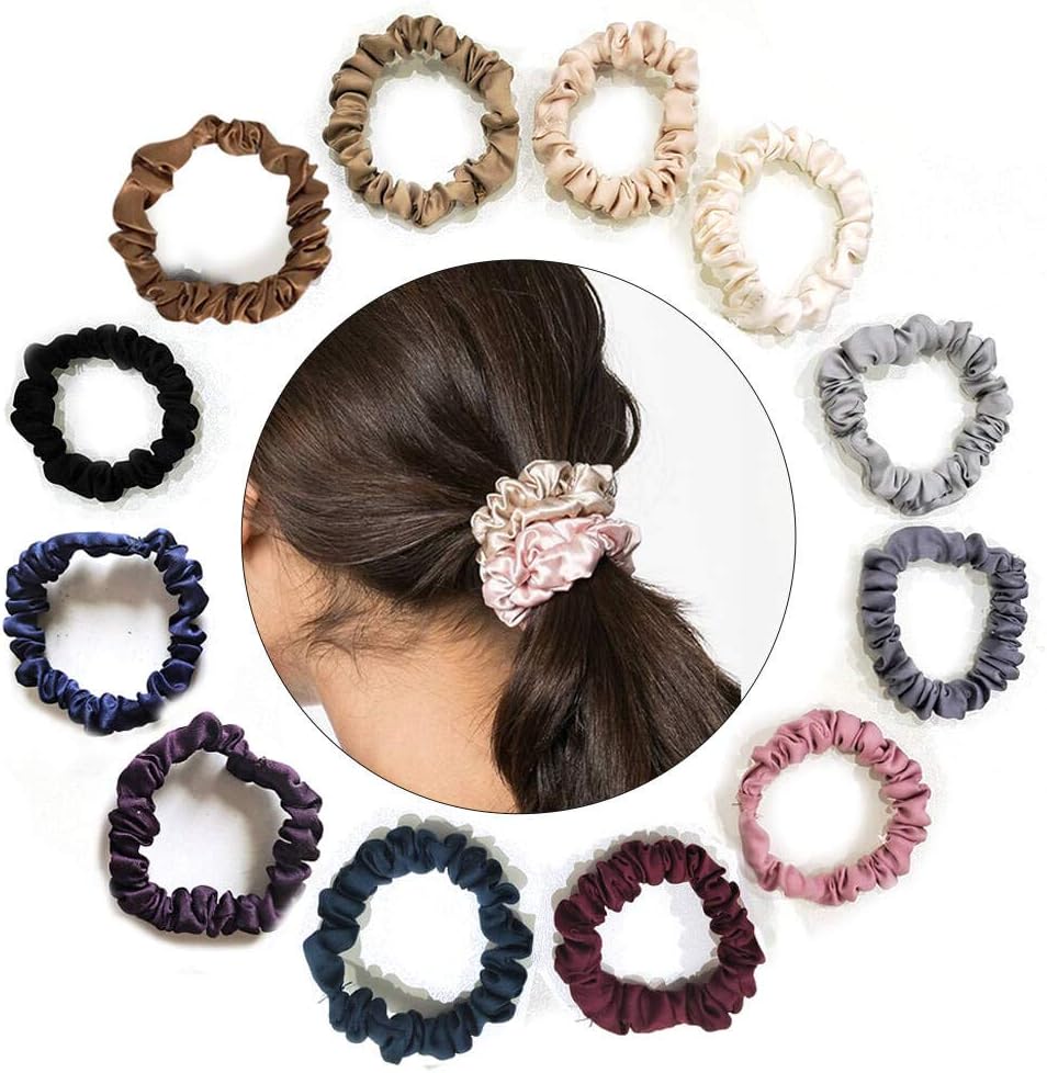 Uni-Fine 12Colours Satin Scrunchies, Strong Elastic Satin/Silk Small ...