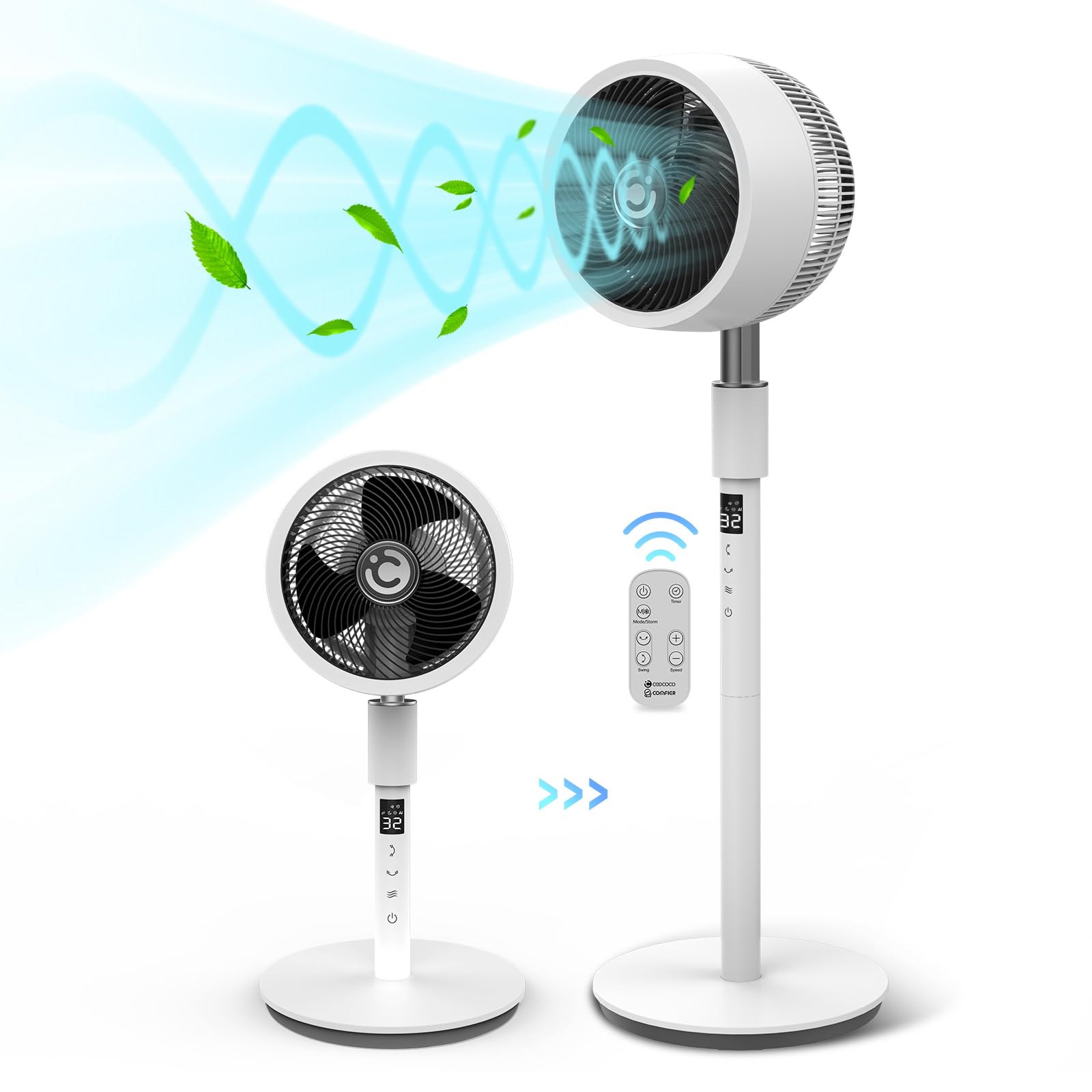Mua CooCoCo Pedestal Fan with Remote, 90°+360° Oscillating Floor Fans ...