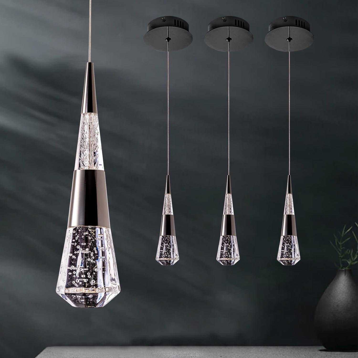 SHIANDAR Pendant Lights Kitchen Island Black,3-Pack Led Penant Lights ...