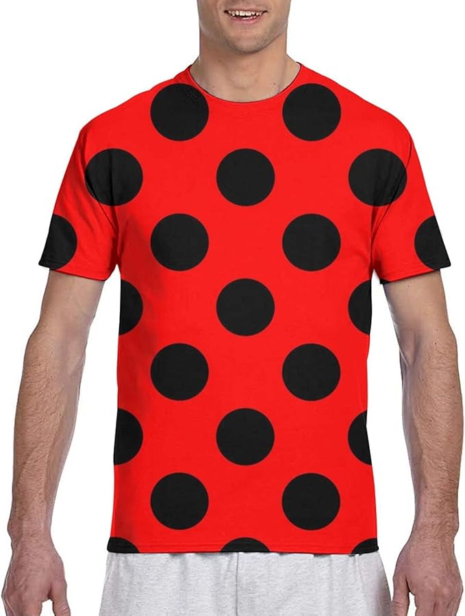 Kteubro Big Polka Dot Red And Black Lightweight Mens Base Short Sleeve