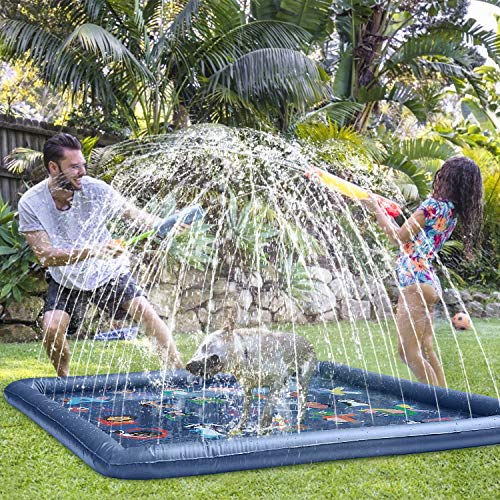 SATHOU Upgrade 70” Square Sprinkler Pad with Water Cannon Kids Water ...