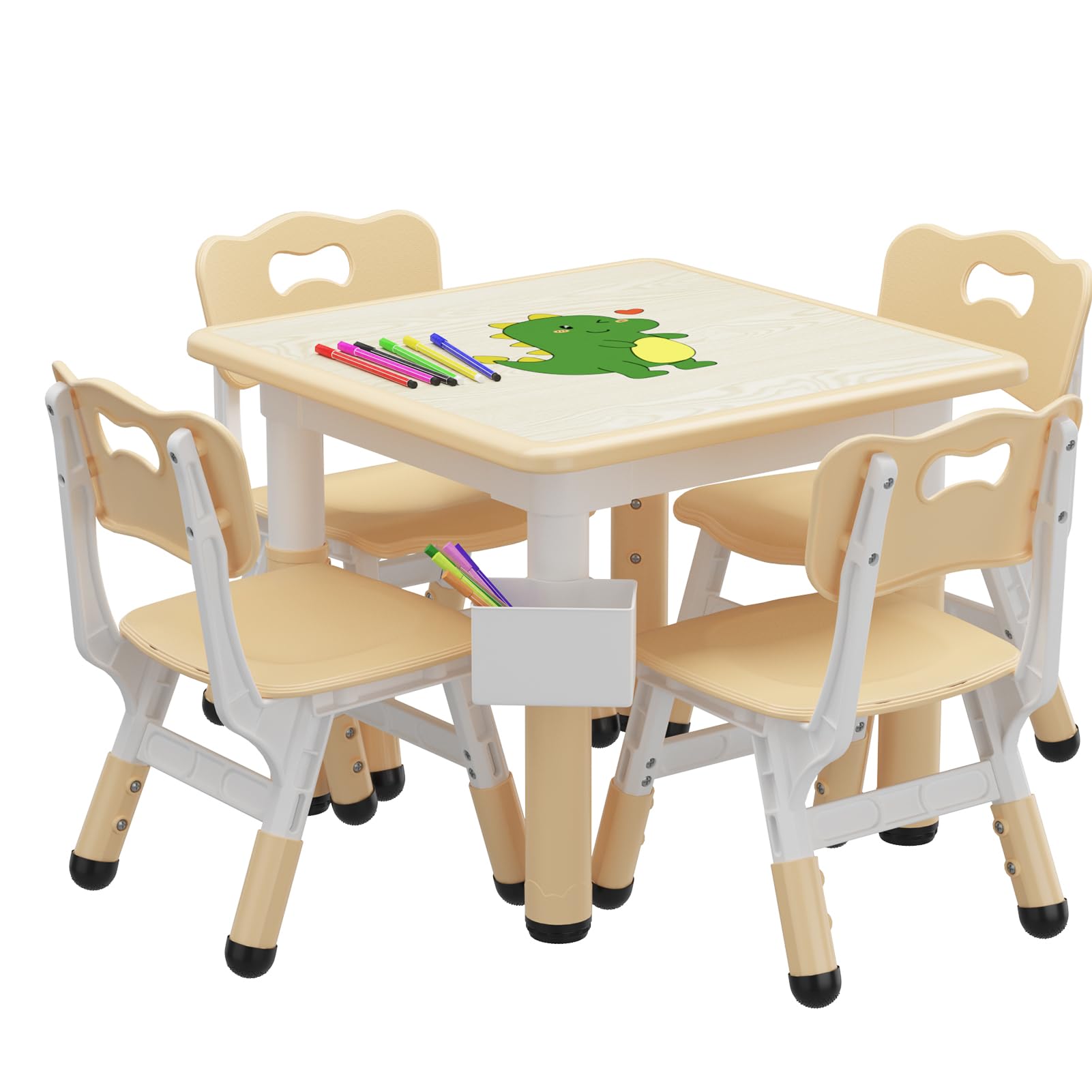 GAOMON Kids Table and 4 Chairs Set with Graffiti Desktop, Height Adjustable Toddler Table and ...