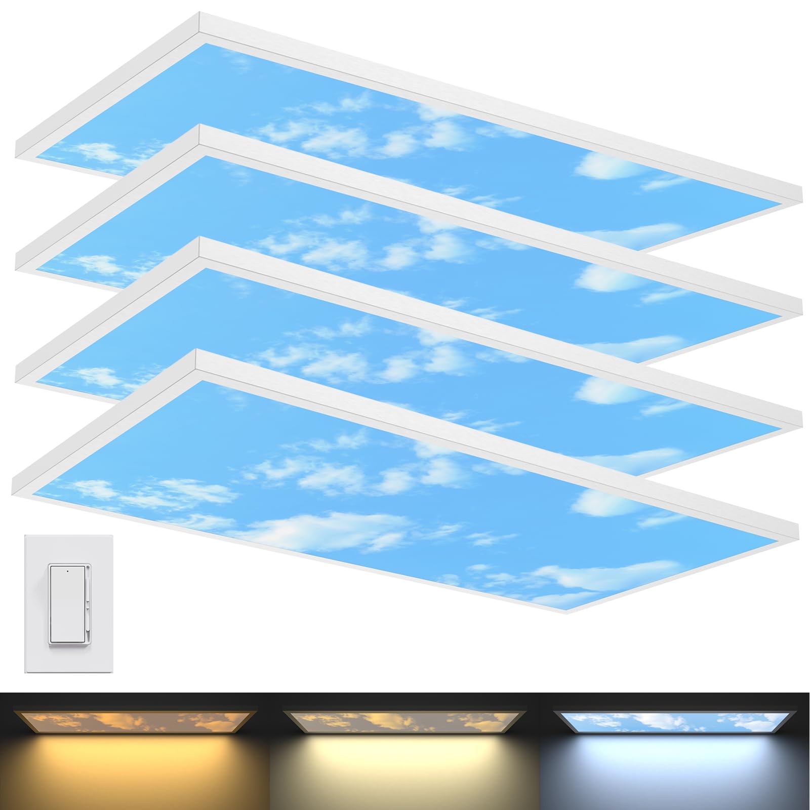 AIKVSXER 4 Pack 2x4 LED Flat Sky Panel Light Surface Mount-7700LM 70W ...