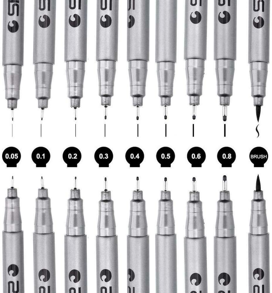 Precision Micro-Line Pens, Set of 9 Black Micro-Pen Fineliner Ink Pens ...