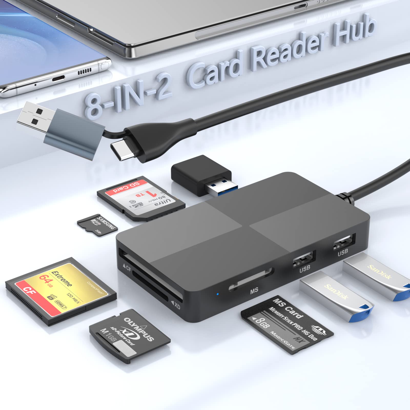 Mua JUSANKO USB Type-C USB 3.0 Multi-Card Reader Hub, 8-in-2 SD/TF/CF ...