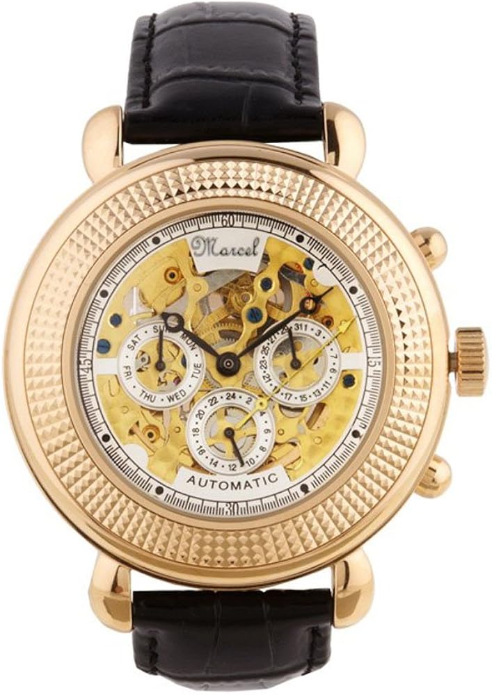 Amazon.com: Marcel Drucker Automatic Mechanical Rose Gold Skeleton Day ...