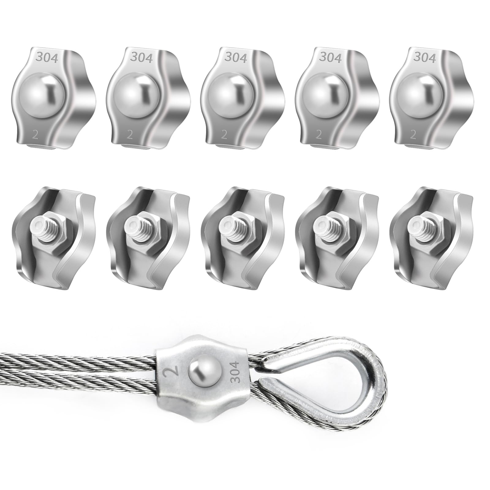 Mua Pack of 10 M2 Wire Rope Clamps, 2 mm Clamp, Stainless Steel 304 ...
