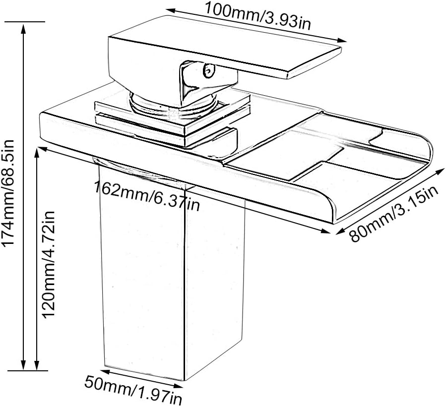 LED Bathroom Waterfall Sink Tap with RGB 3 Colour Change,Single Handle ...