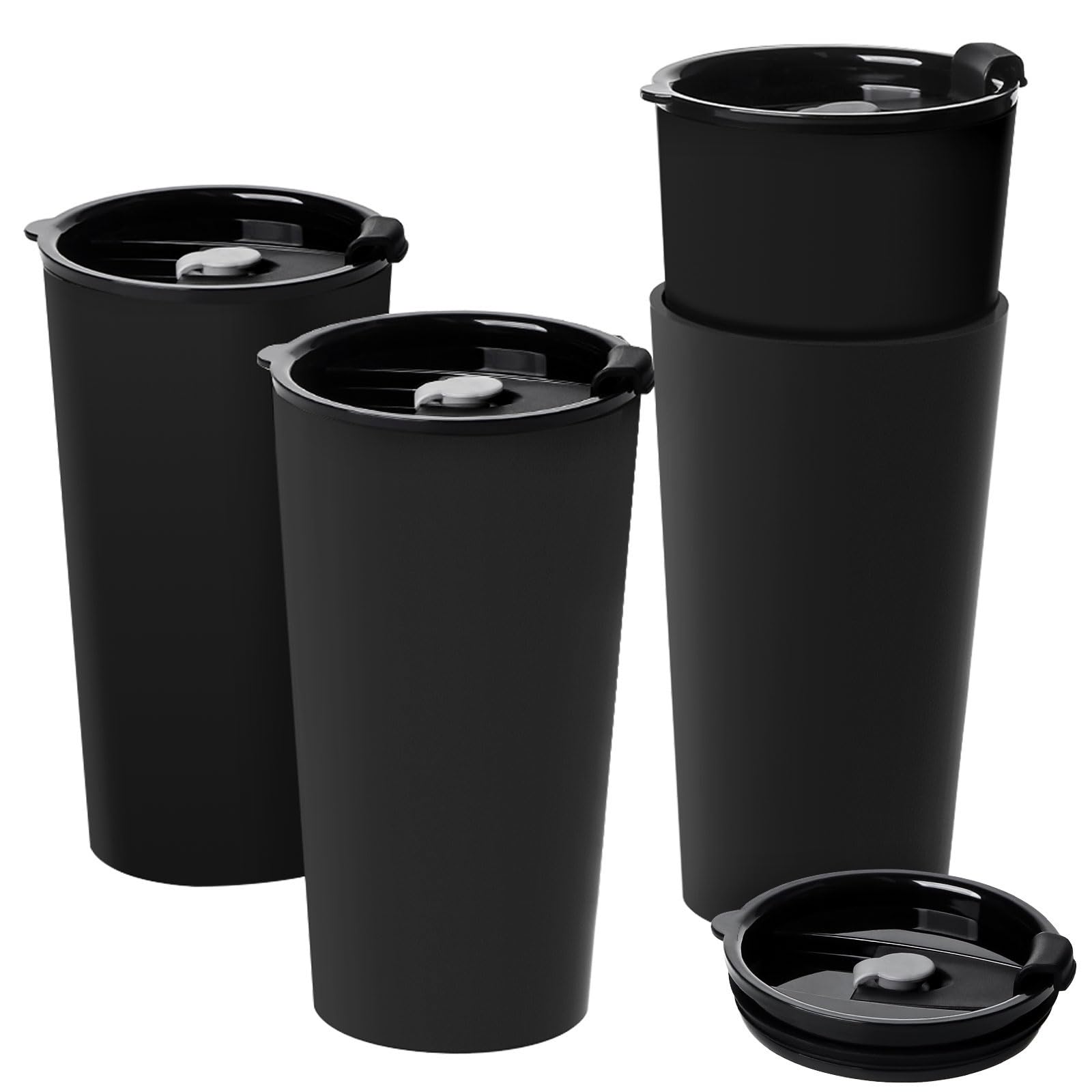 Greentainer 4 Pack Plastic Travel Coffee Mug Set, 20 oz Spill Proof ...