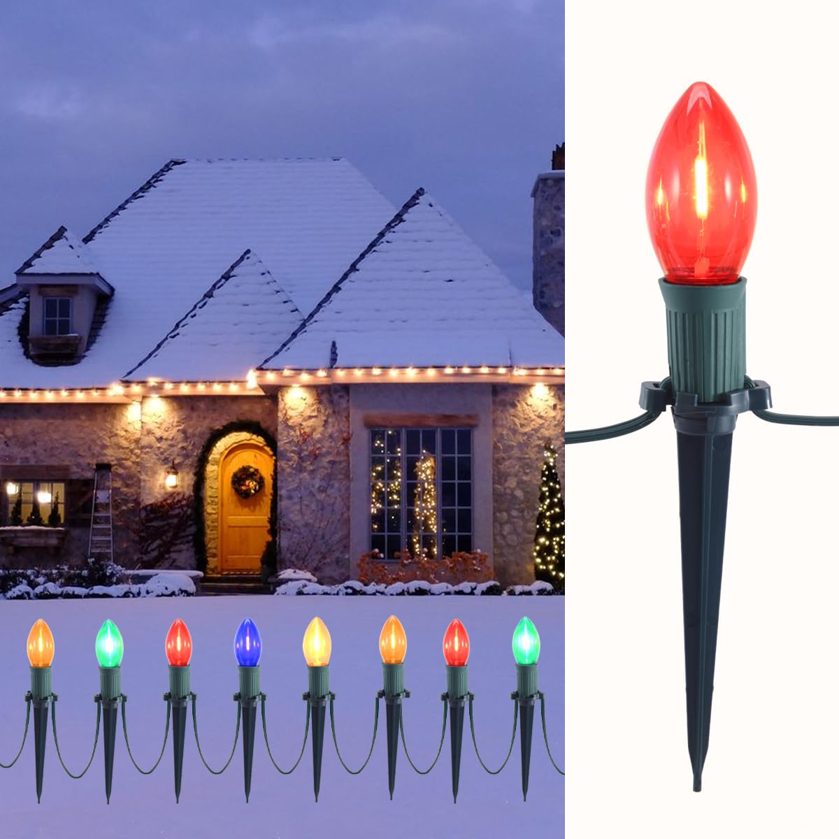 NIOSTA C9 LED Christmas Pathway Lights Multicolor, 30 Ft Green Cord 20 ...