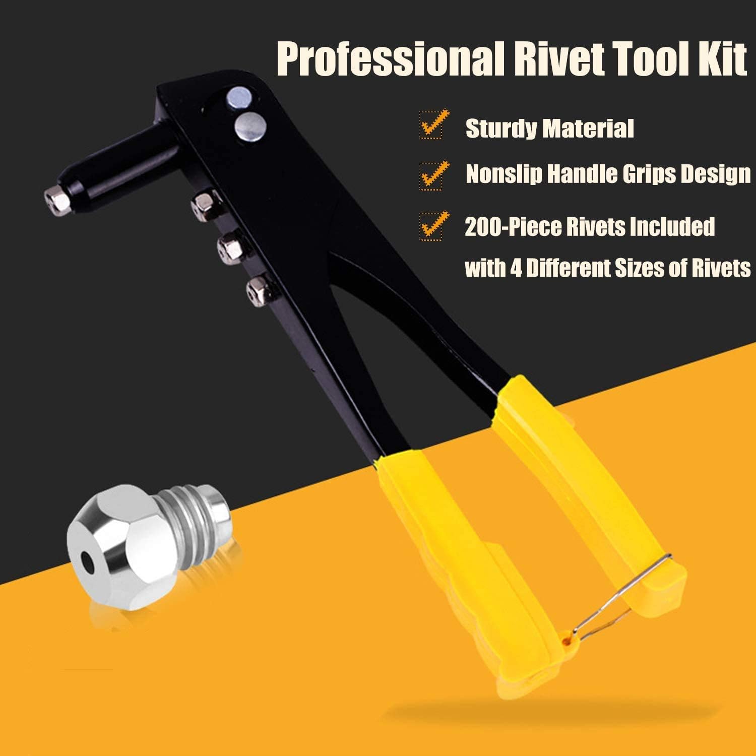 URGENEX Rivet Gun Hand Riveter with 200pcs Metal Rivets Heavy Duty ...