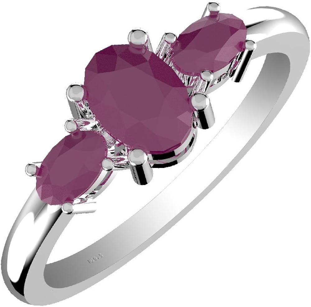 1.60ctw,Genuine Ruby 5x7mm Oval & Solid .925 Sterling Silver Ring (Size ...