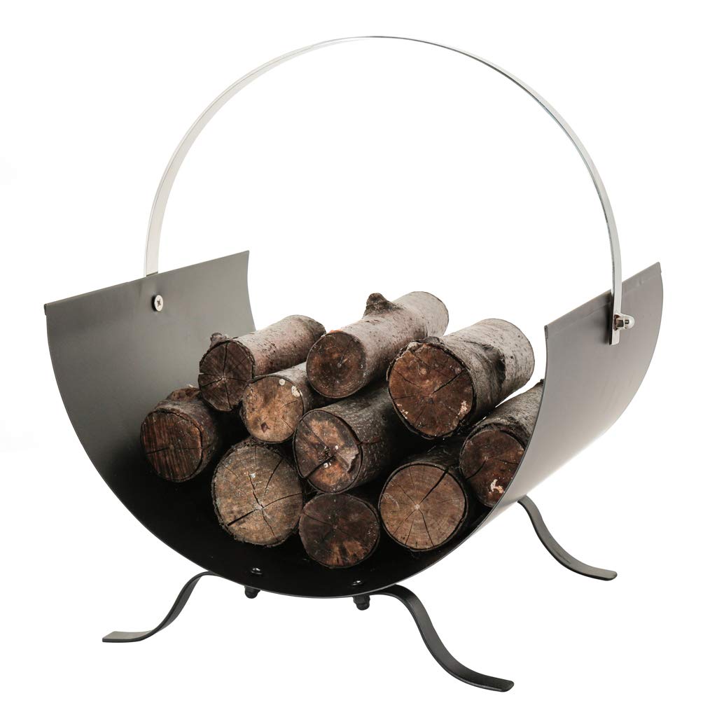 Modern Style Large Curved Black and Chrome Fireside Log Storage ...
