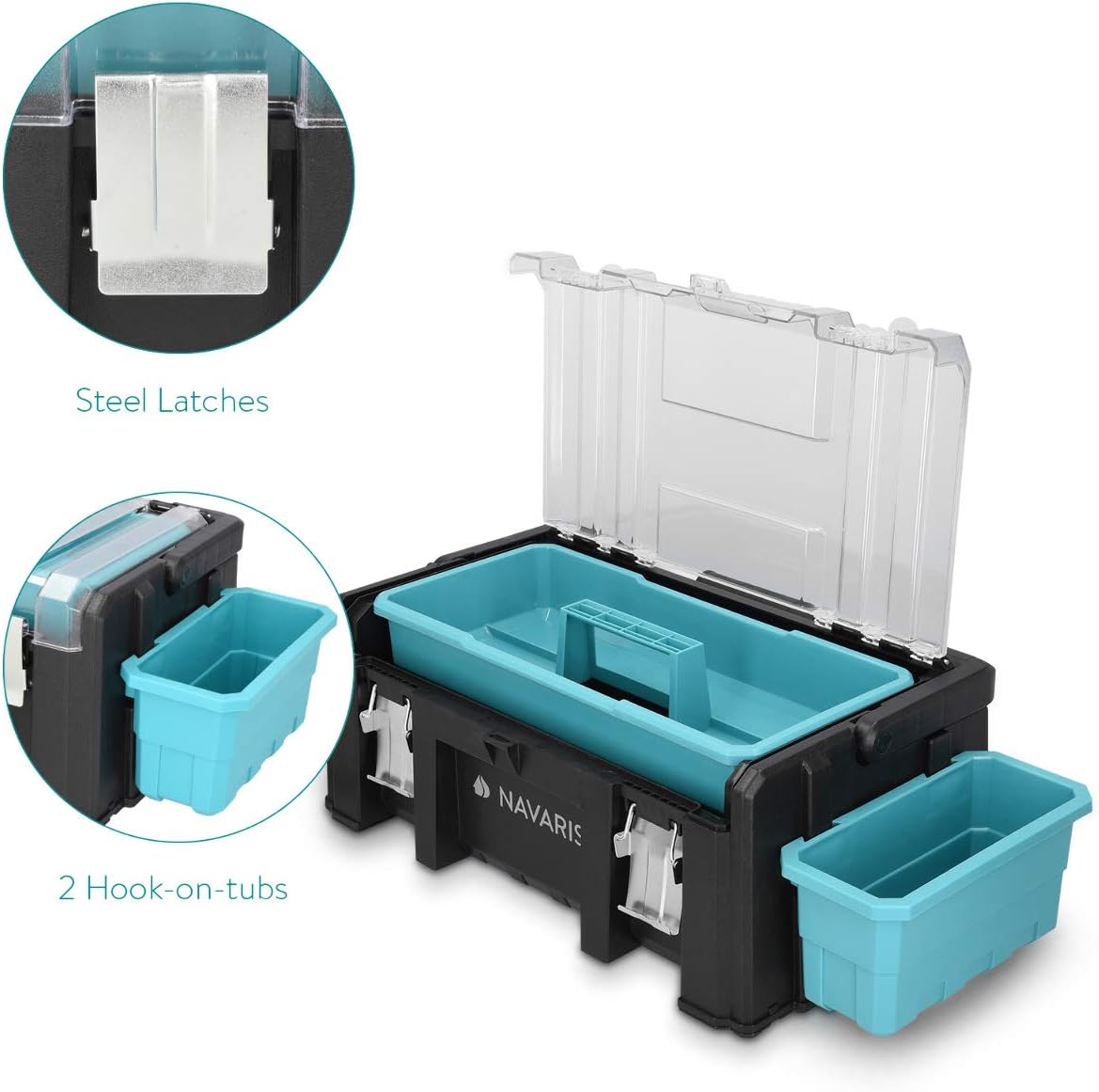Navaris 20″ Heavy Duty Tool Box – Plastic Tool Box with Plastic Trays ...