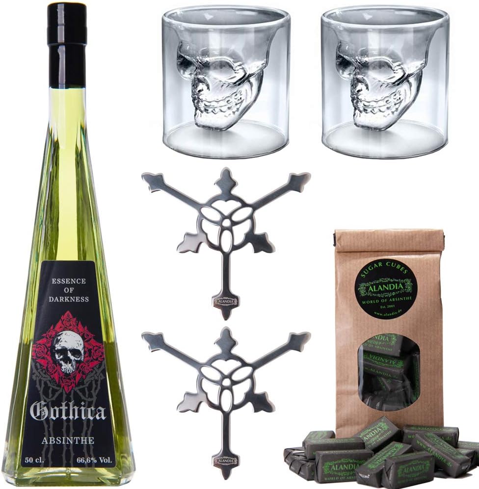Gothica Absinth-Set | 1x Gothica Absinth | 2x Skull Absinth-Gläser | 2x ...