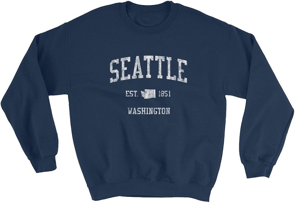 Seattle Washington WA Sweatshirt Vintage Sports State Design - Navy at ...