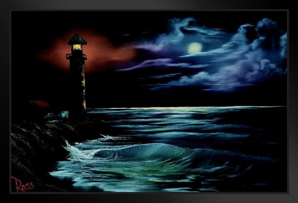 Amazon.com: Bob Ross Night Light Art Print Painting Black Wood Framed ...