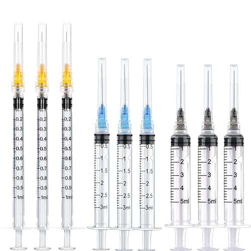 9 Pack Syringes with Needle Tip - 5ml, 3ml,1ml Plastic Syringe with ...