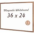 Amazon.com : Magnetic White Board with Wooden Frame 36 x 24 inches Dry ...