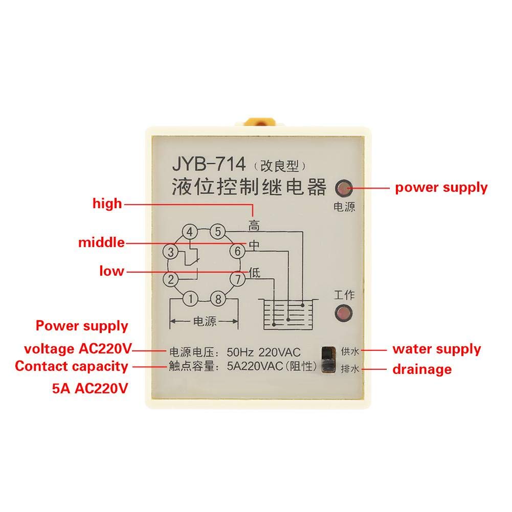 JYB-714 Liquid Level Relay, 220V Water Level Controller with Base for Civil Construction, Water ...