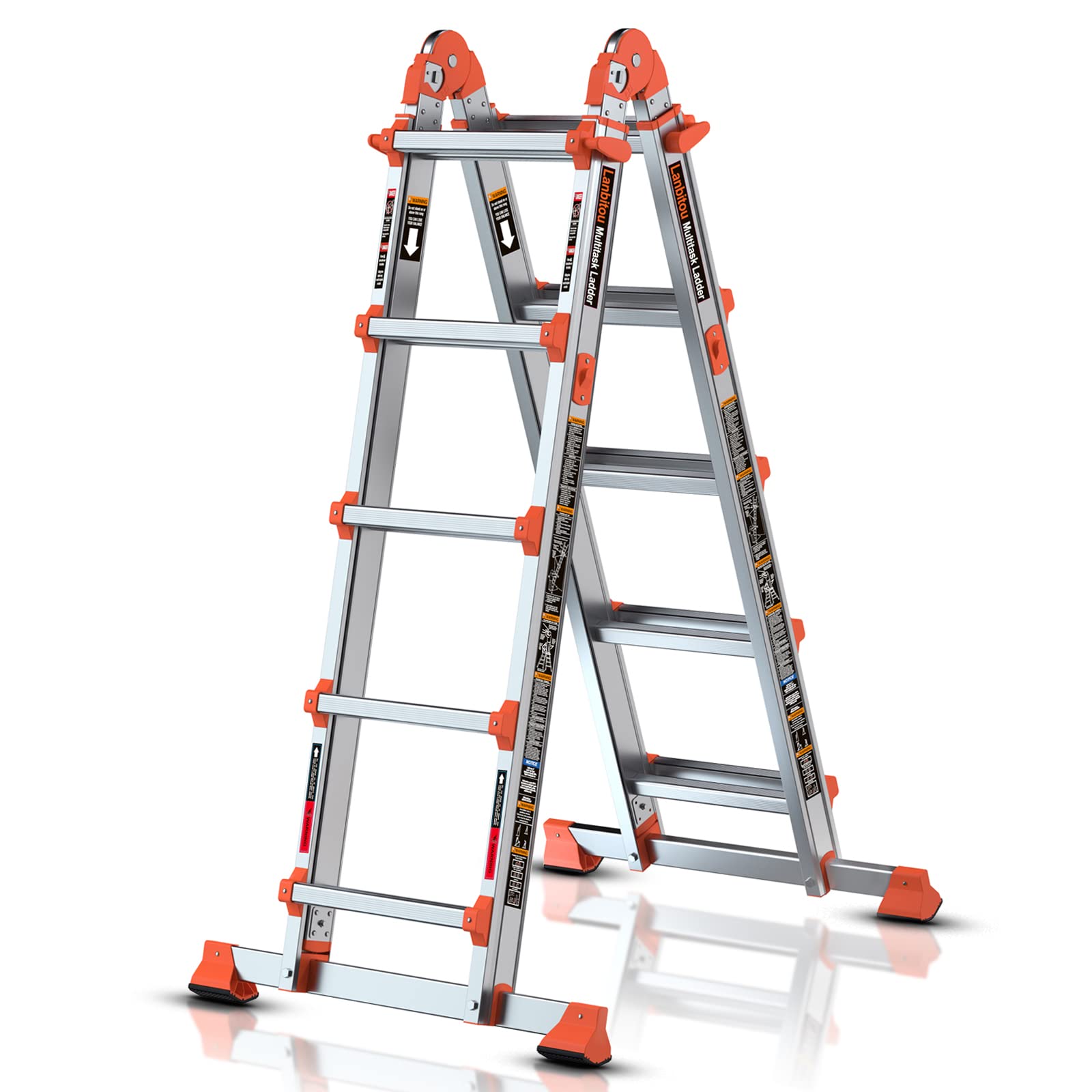 LANBITOU Ladder, A Frame 5 Step Ladder Extension, 17 Ft Anti-Slip Multi ...