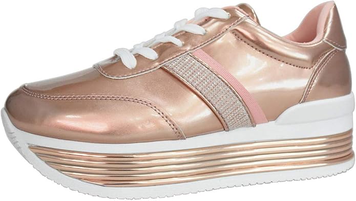 LUCKY-STEP Women Casual Leather Walking Shoes Lace Up High Platform ...