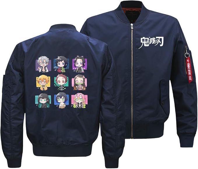 MSBXBB Demon Slayer Anime Men Bomber Jacket Flight Vintage Casual ...