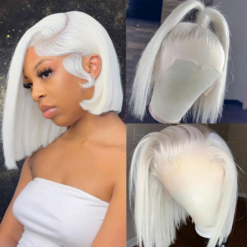 Smartinnov Glueless Bob Wigs Platinum Human Hair HD Transparent 13x6 ...