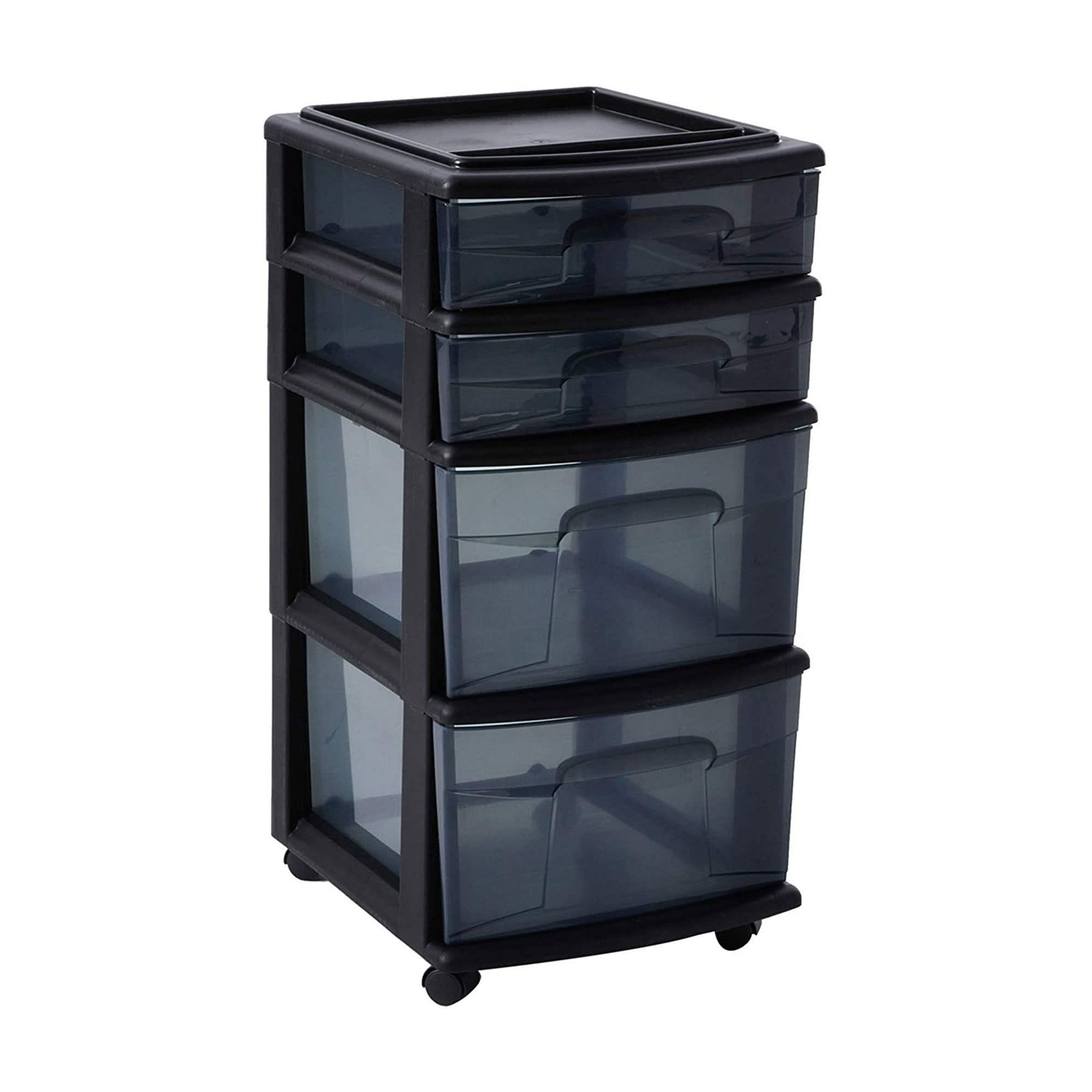 HOMZ Drawer Tower, 4-Tier Clear Plastic Storage Organizer Cart, Black ...