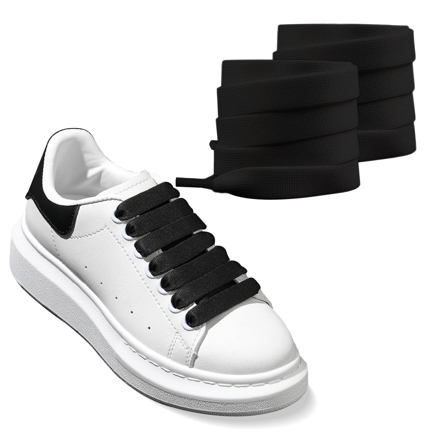 UamGlsob 2 Pairs 1/2''(1.2cm) Flat Thick Shoe Laces for Skate Shoes ...