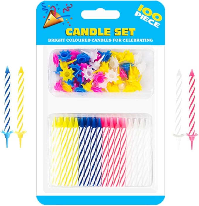 Decorative Birthday Cake Celebration Candles 100 Pieces Set with Easy ...