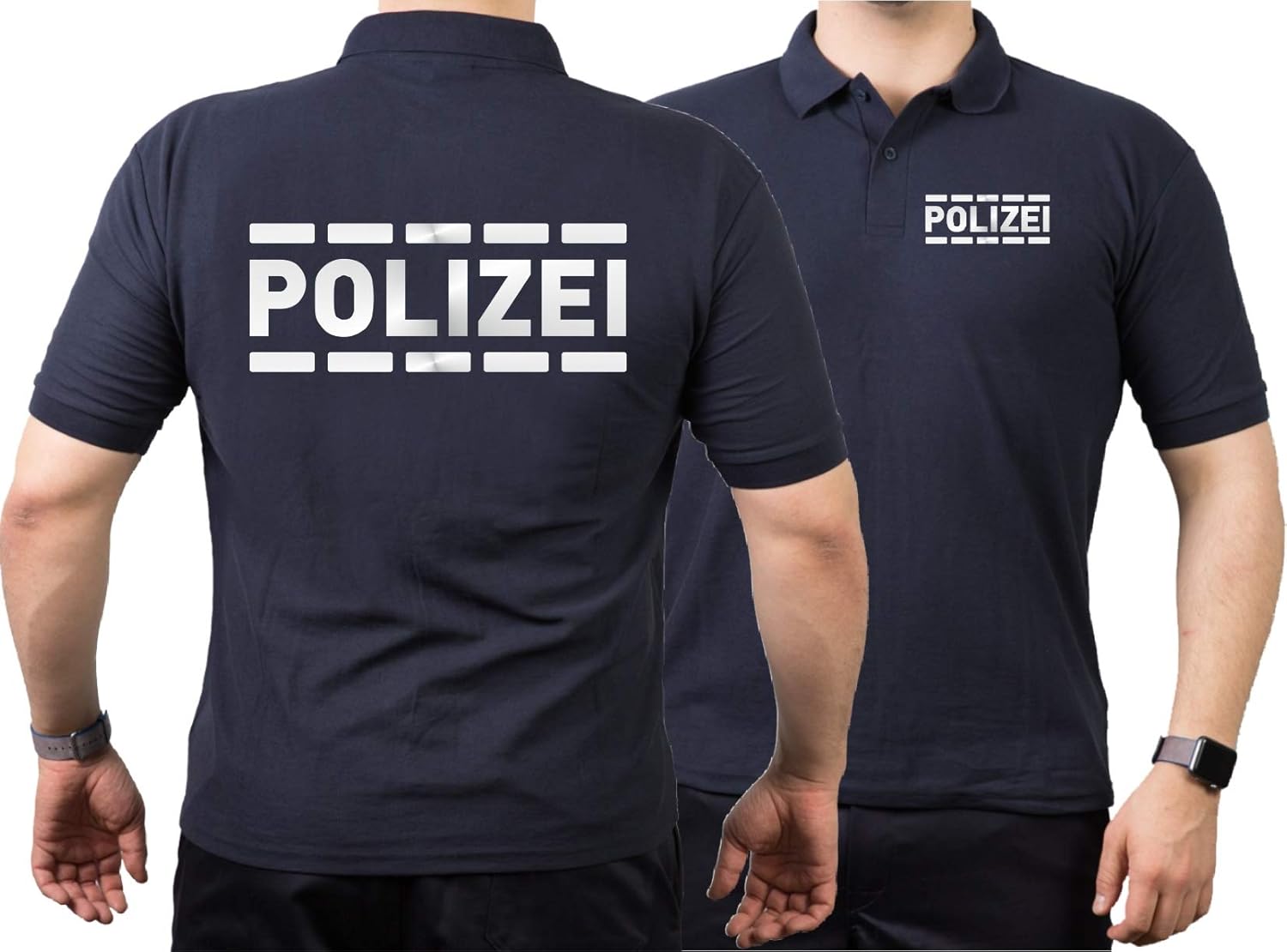 FEUER1 Polizei Polo Navy/Silber-reflektierend mit Streifendesign ...