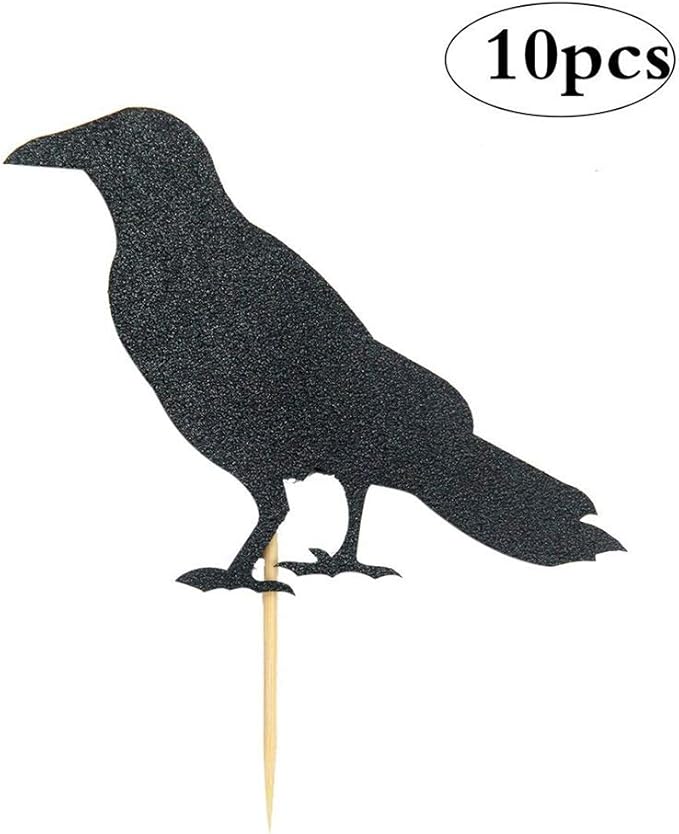 Amazon.com: JANOU Black Crow Cupcake Toppers Raven Cake Topper Picks ...