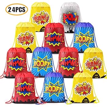 Amazon.com: 12 Superhero Drawstring Bag Party Supplies - Superhero ...