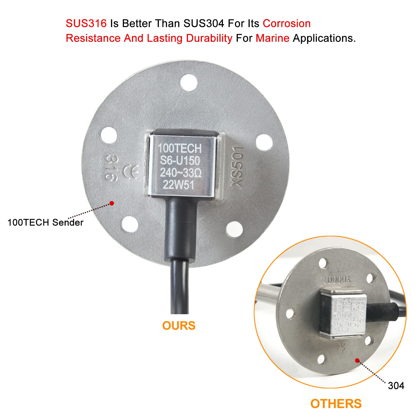 Mua 100TECH Fuel Sending Unit 240-33 ohms 11"(280mm Marine for Boat ...