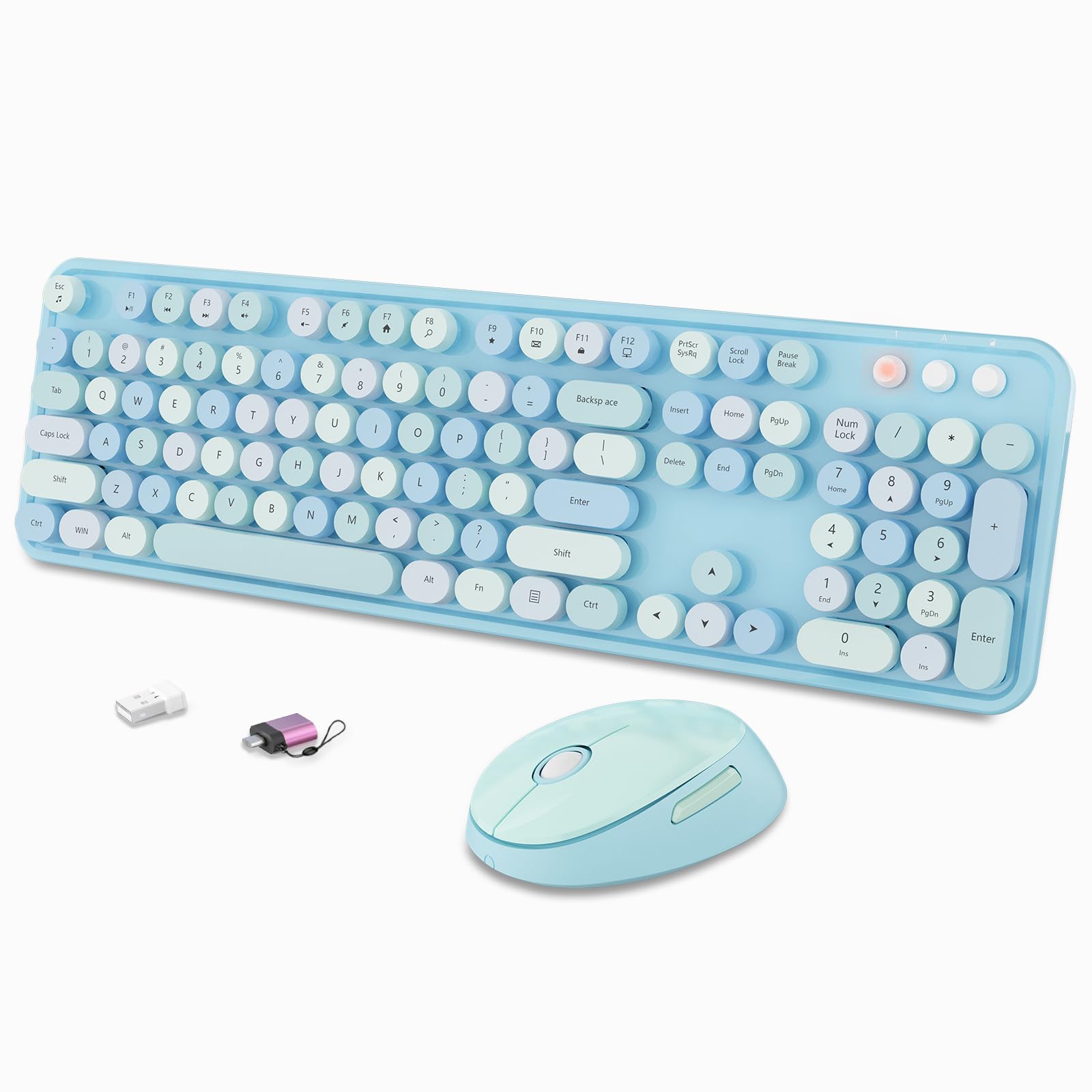 Wireless Keyboard and Mouse Combo, Ergonomic Full Size Typewriter Retro ...