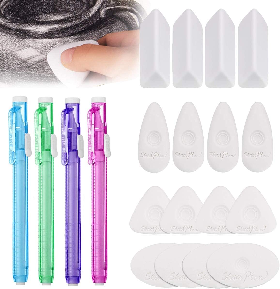 20 Pieces Cube Drawing Art Erasers with Grip, Multi-Shape Vinyl White ...